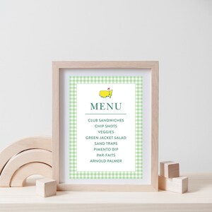 Golf Menu Sign, Green Gingham, Table Sign, Mastered First Year, Masters ...