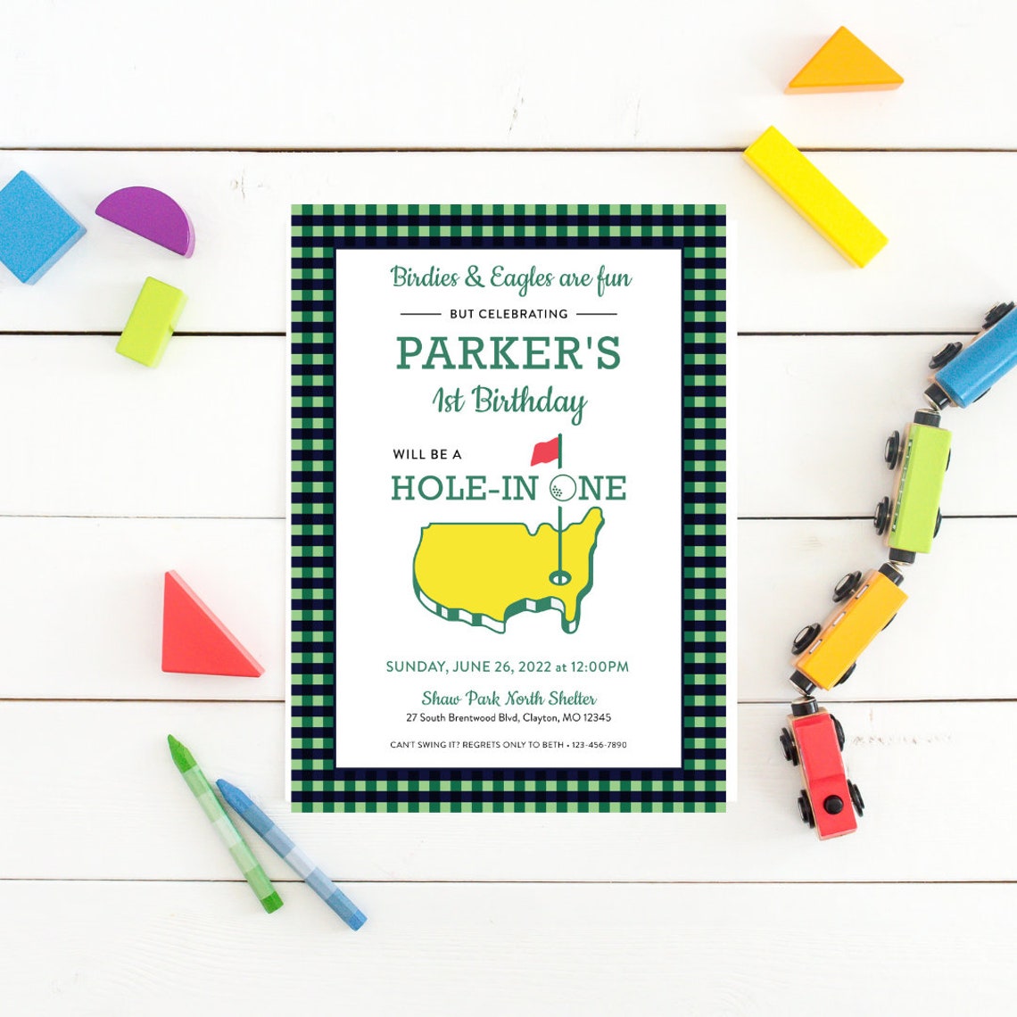 Hole in One Birthday Invitation Navy & Green Masters First - Etsy