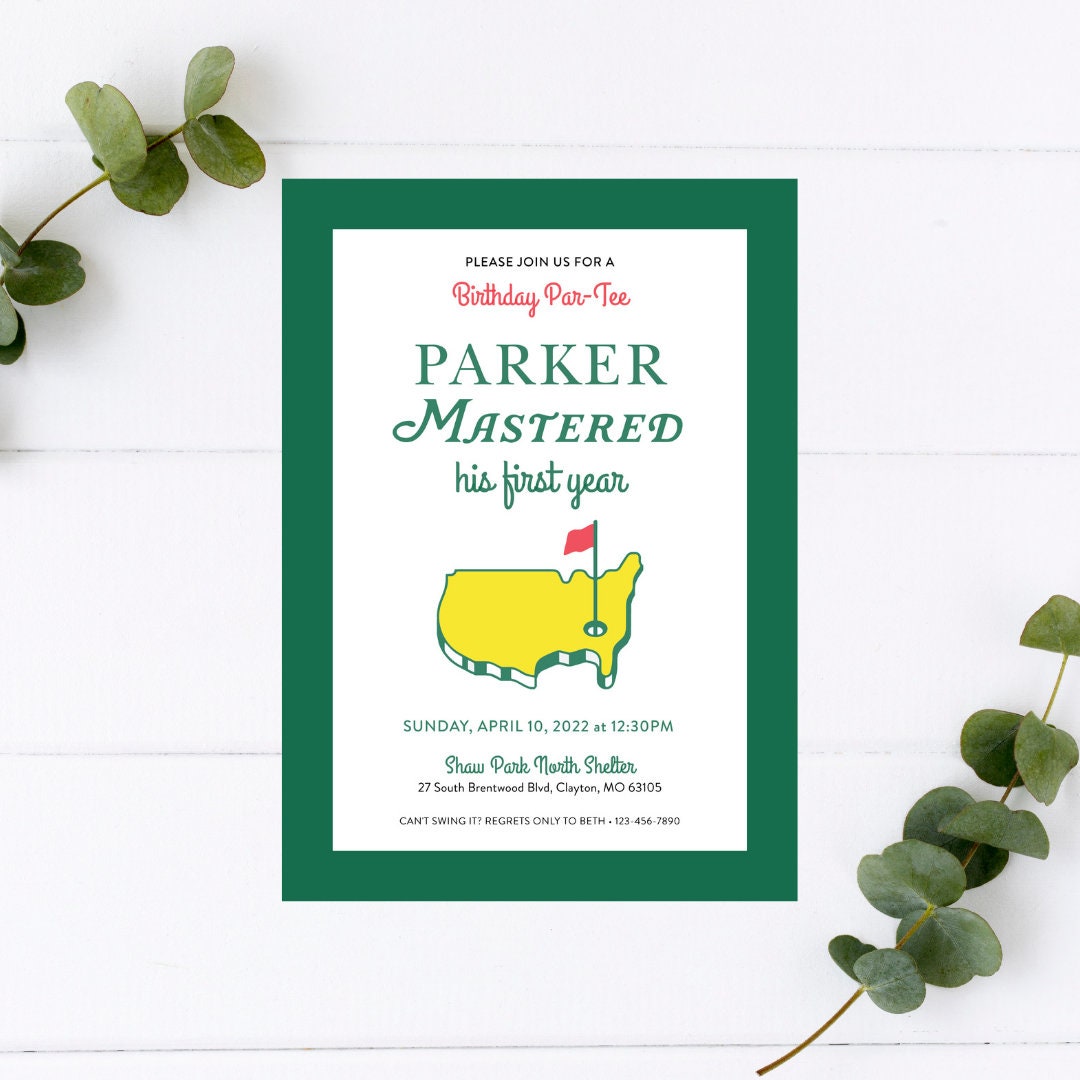Masters Party Birthday Invitation, Solid Border, Dark Green, First ...