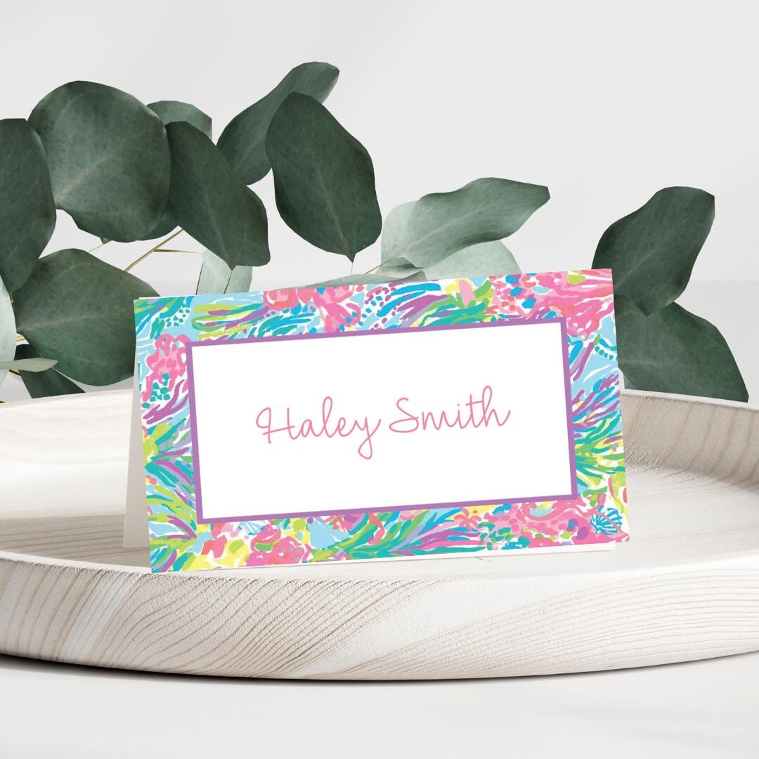 Preppy Pink Place Cards, Name Cards, Place Setting, Food Cards ...