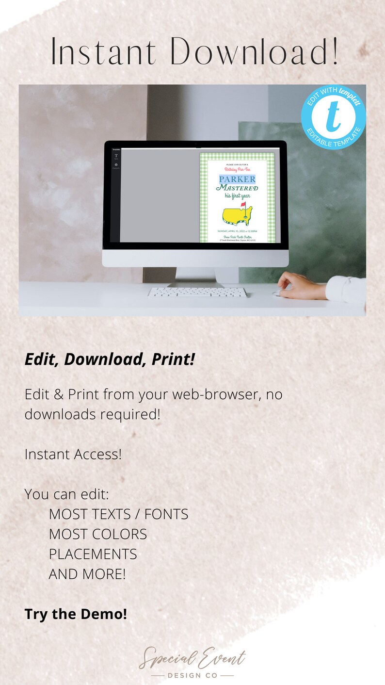 Masters Party Birthday Invitation Horizontal First Birthday - Etsy