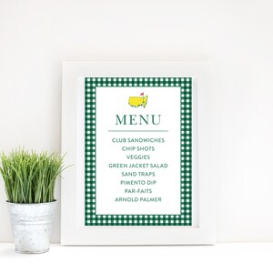 Golf Menu Sign, Masters Green, Dark Green Gingham, Table Sign, Mastered ...