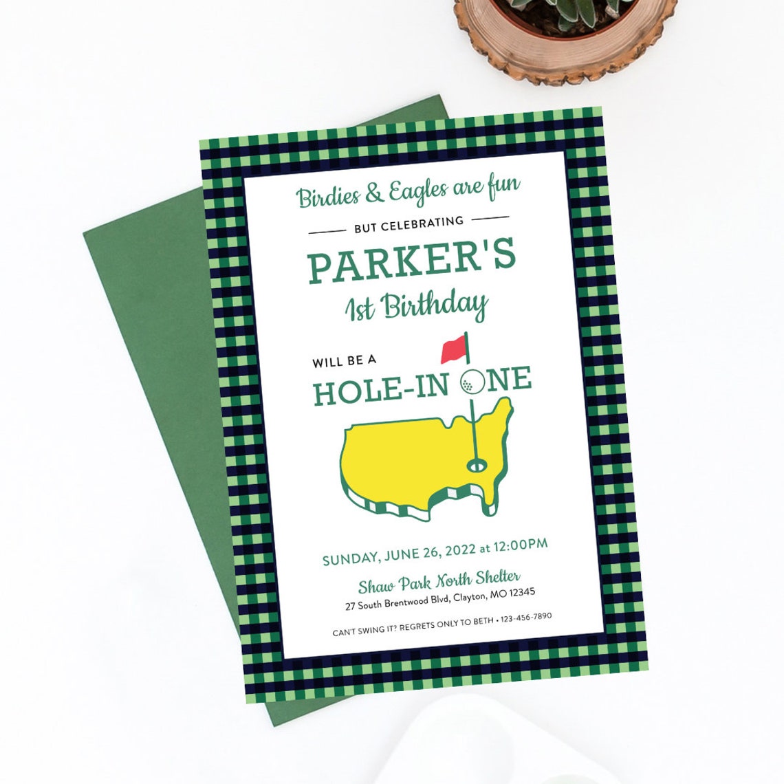 Hole in One Birthday Invitation Navy & Green Masters First - Etsy