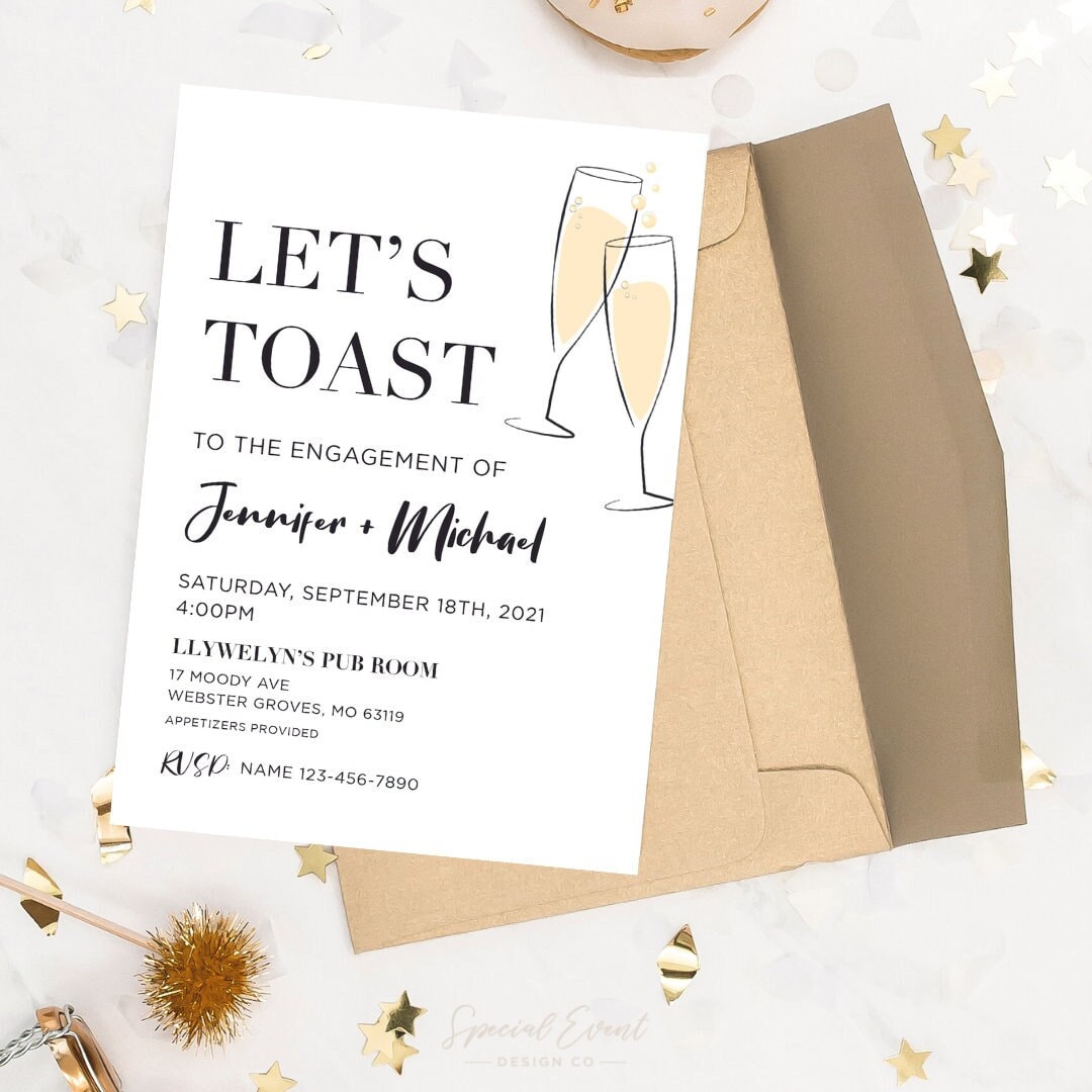 Let's Toast Engagement Party Invitation Template, Champagne Toast ...
