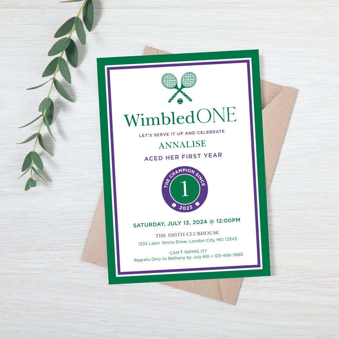 Wimbledone Birthday Invitation, Tennis Birthday, First Birthday, Aced ...