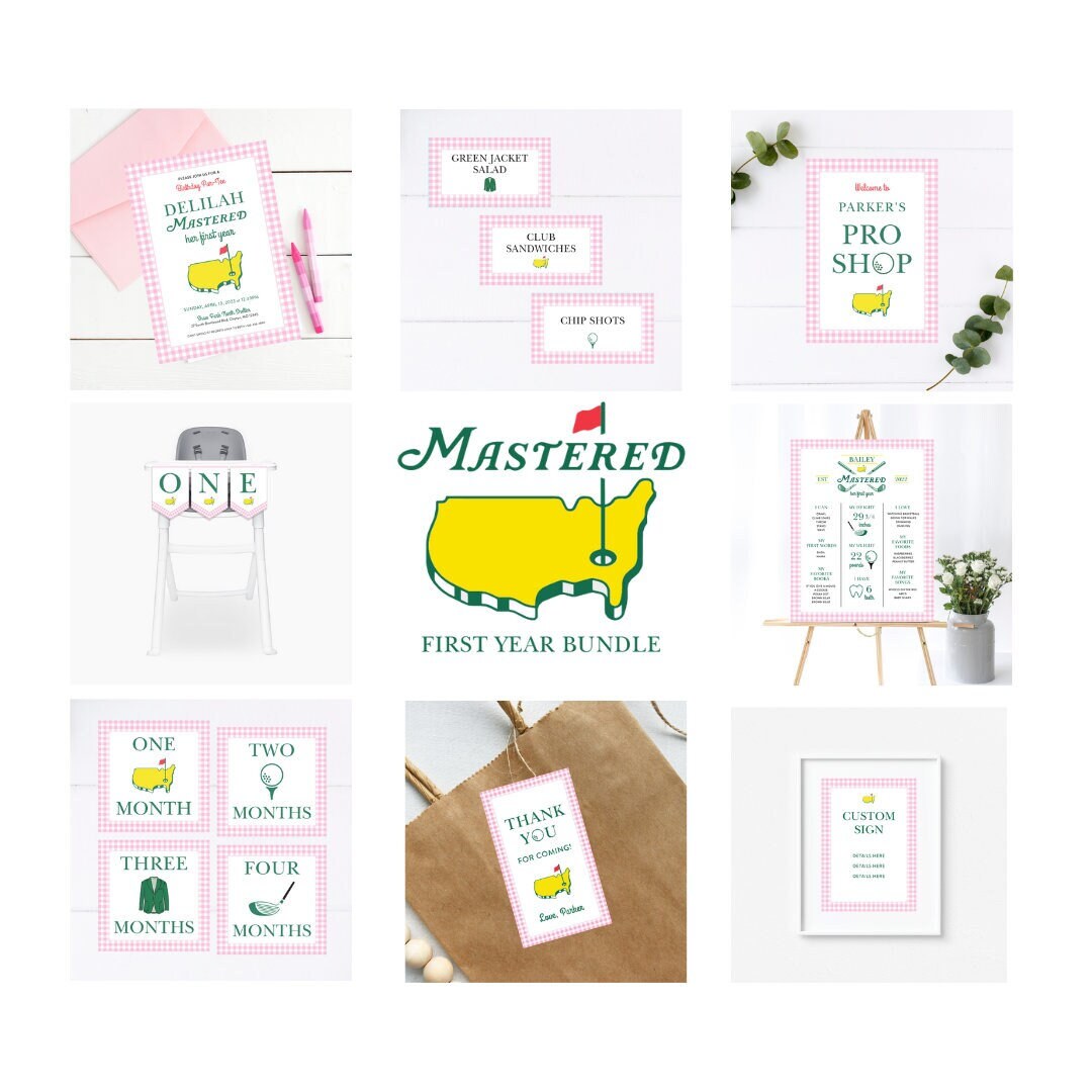 Mastered 1st Year Birthday Pink Bundle, Pink Gingham Invite, Milestone ...