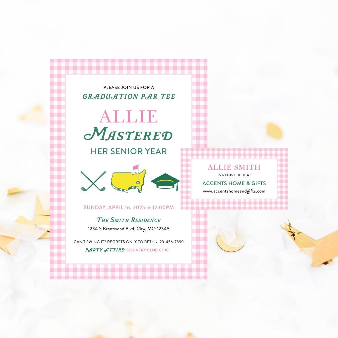 Masters Graduation Party Invitation With Registry Card Insert, Golf ...