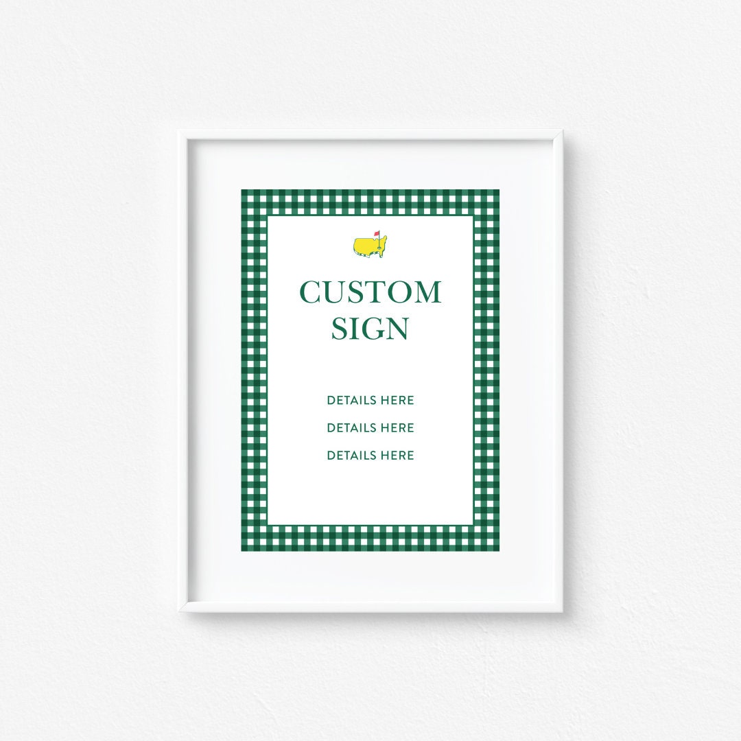 Masters Custom Sign, Dark Green Gingham, Table Sign, Mastered First ...