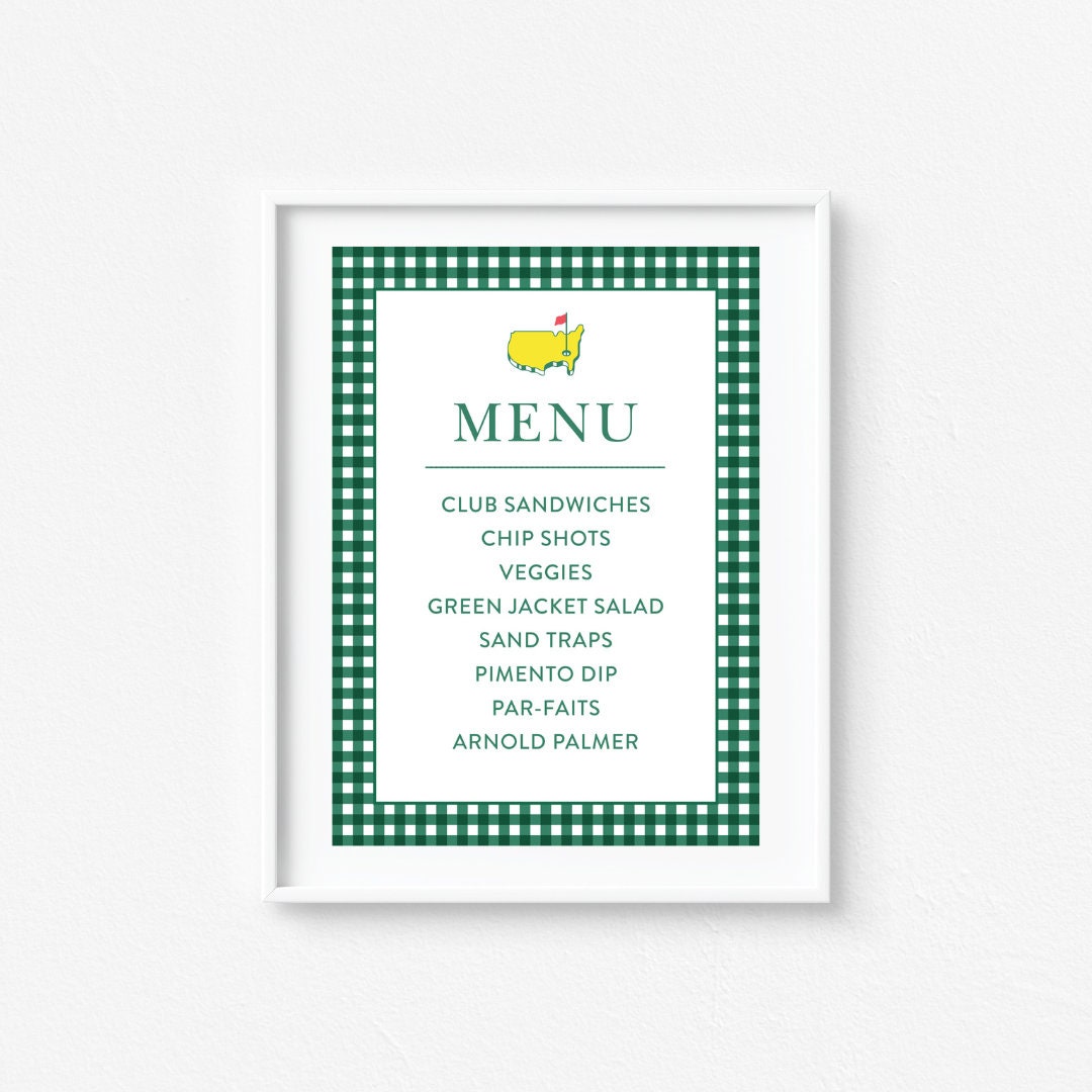 Golf Menu Sign, Masters Green, Dark Green Gingham, Table Sign, Mastered ...