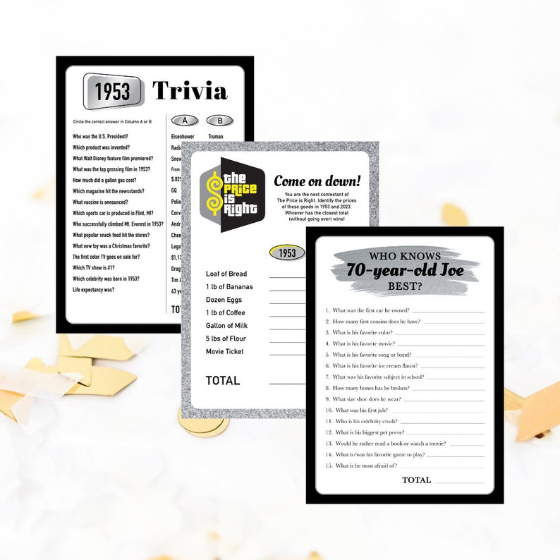 70th Birthday Party Games Trivia Price Is Right Who Knows Etsy