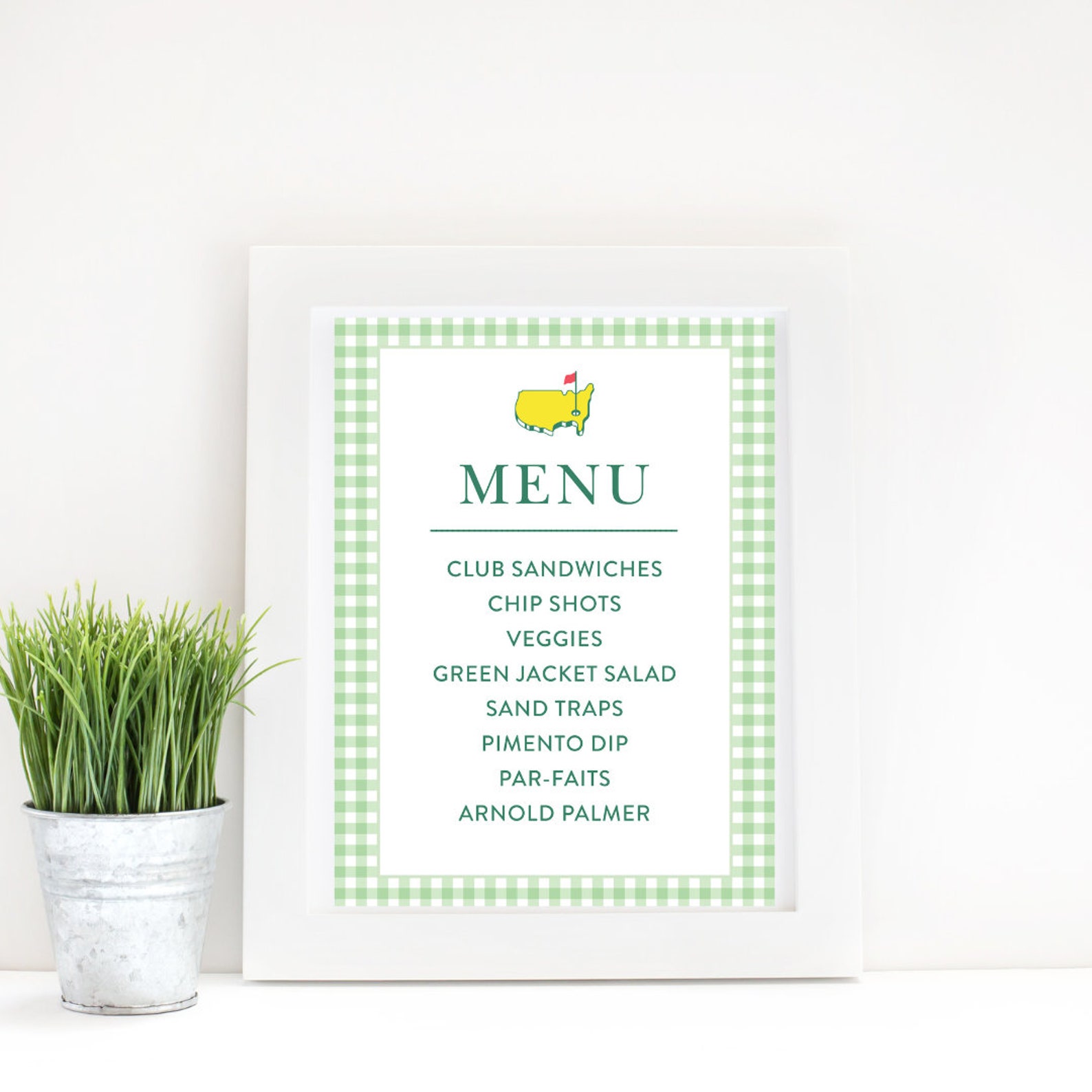 Golf Menu Sign Green Gingham Table Sign Mastered First - Etsy