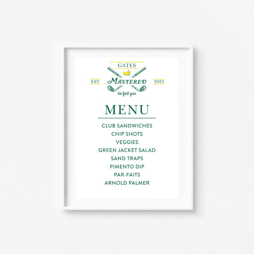 Golf Menu Sign, Golf Clubs, Table Sign, Mastered First Year, Masters ...