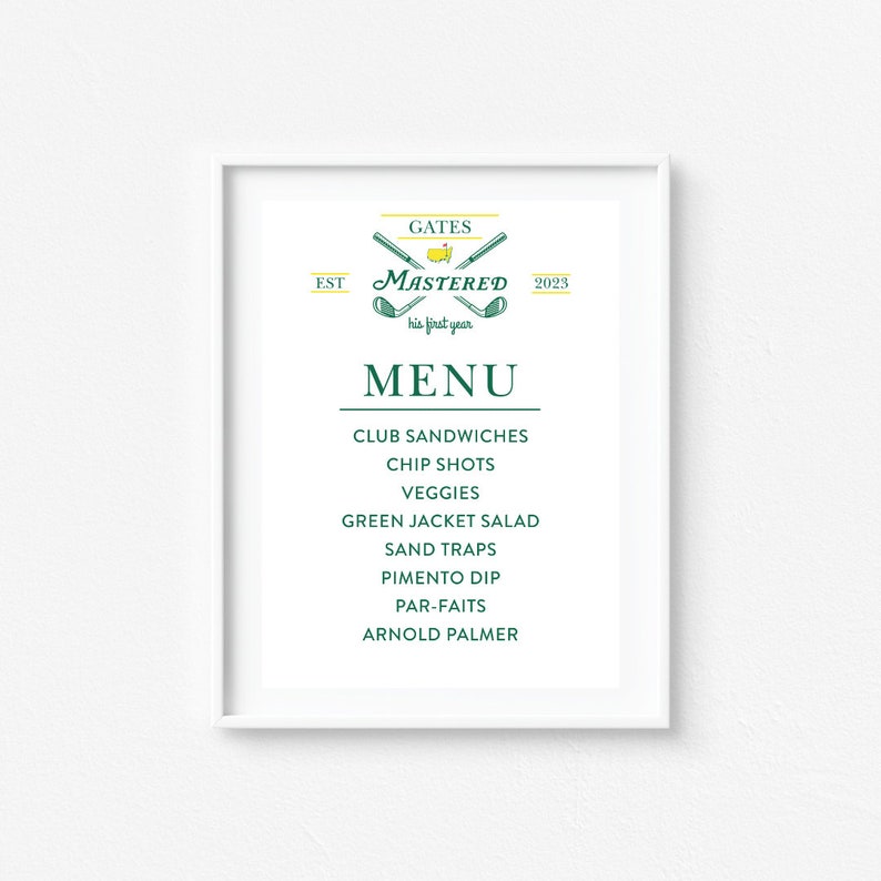 Golf Menu Sign Golf Clubs Table Sign Mastered First Year - Etsy