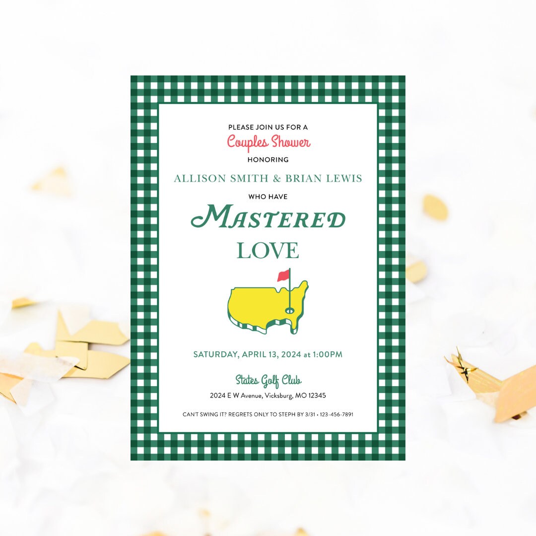 Couples Shower Invite, Mastered Love, the Masters, Wedding Shower ...