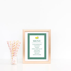 Golf Menu Sign, Masters Green, Dark Green Gingham, Table Sign, Mastered ...
