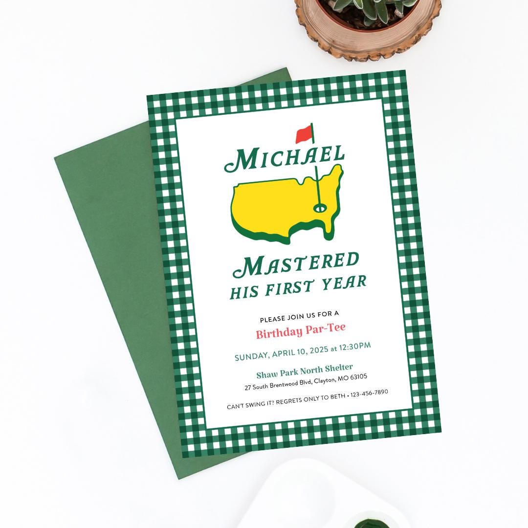 Mastered First Year Birthday Invitation, Dark Green, First Birthday ...