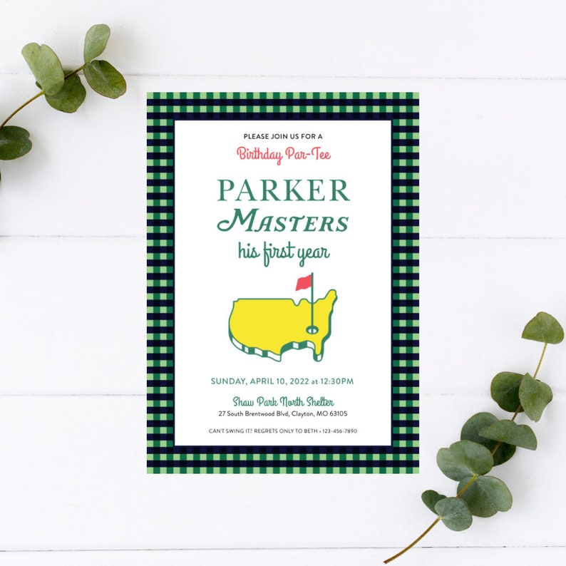 Masters Party Birthday Invitation Navy & Green First | Etsy