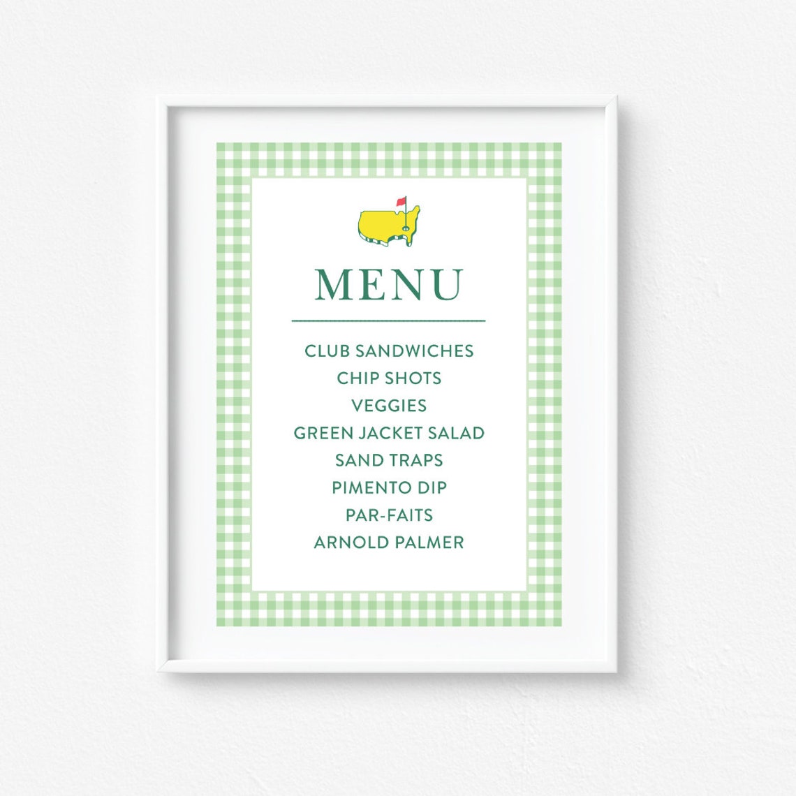 Golf Menu Sign Green Gingham Table Sign Mastered First - Etsy