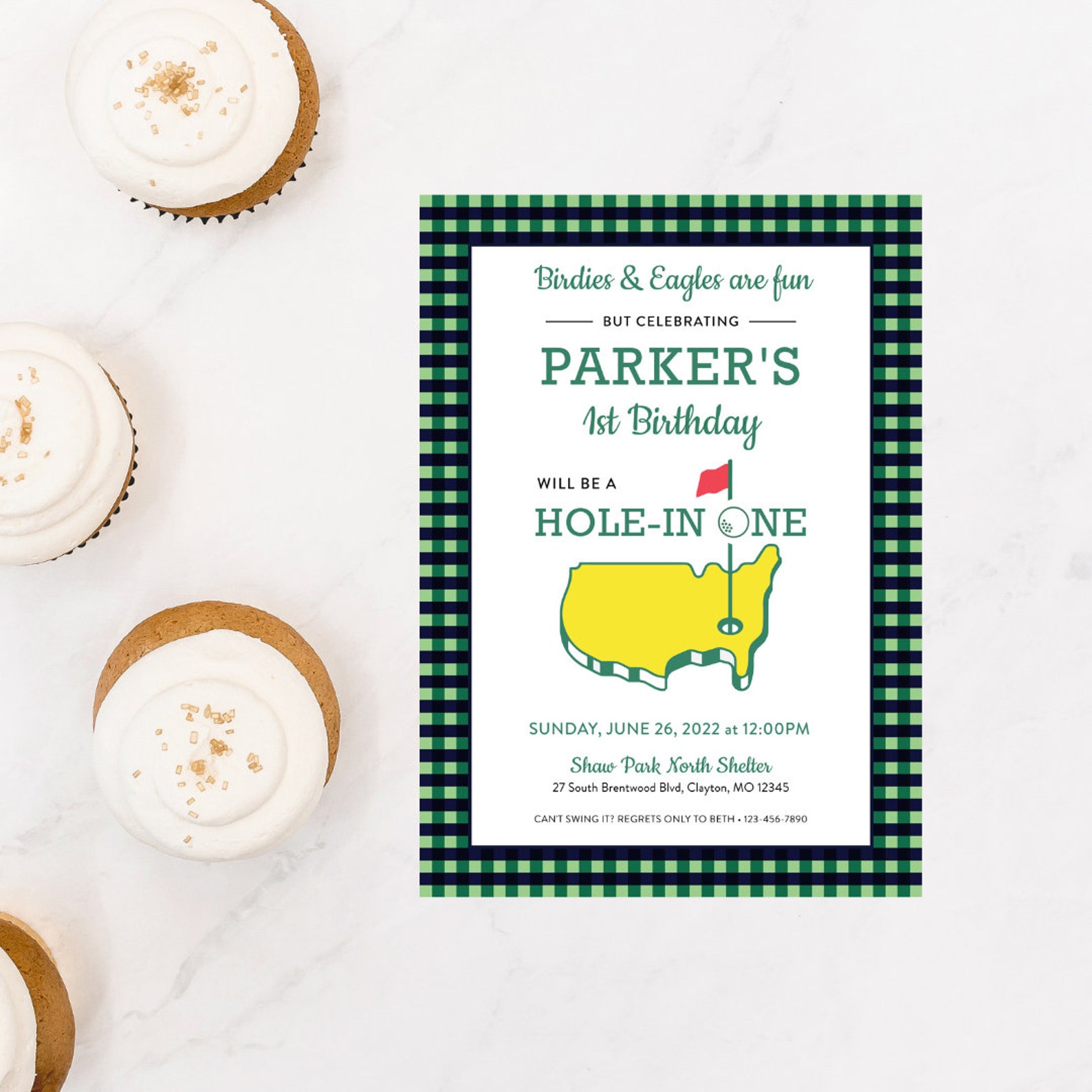 Hole in One Birthday Invitation Navy & Green Masters First - Etsy