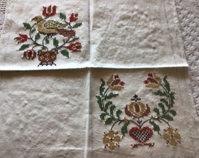 12 Cross Stitched Folk Art Squares Embroidered Quilt Squares Folk Art ...