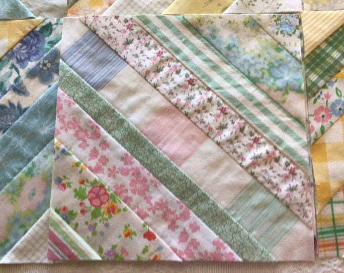 Five 10” String Blocks Vintage Sheet Quilt Blocks Strip Pieced Quilt ...