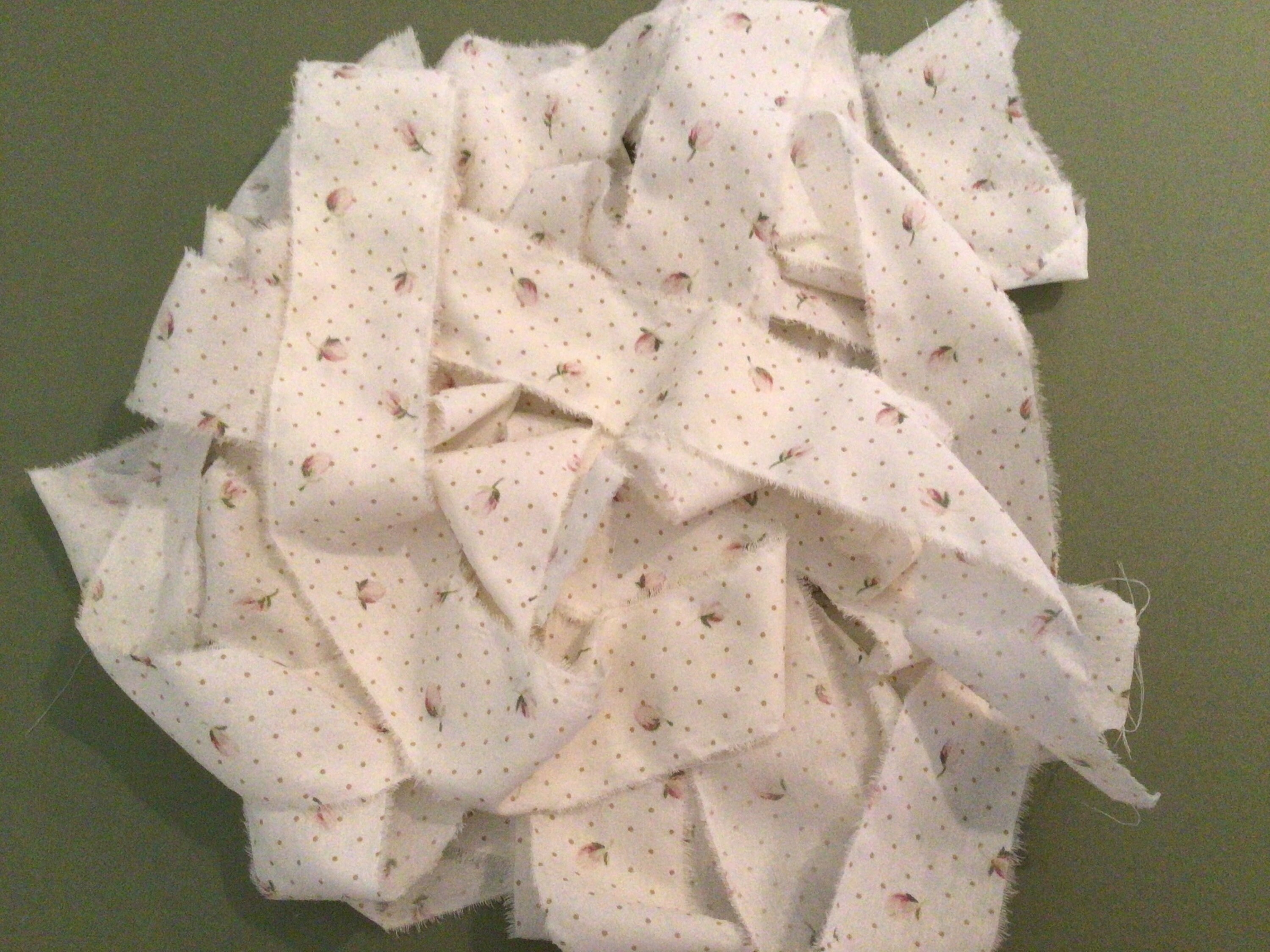 Hand Torn Fabric Ribbon 2” Hand Torn Ribbon Tiny Rosebud Ribbon Junk ...