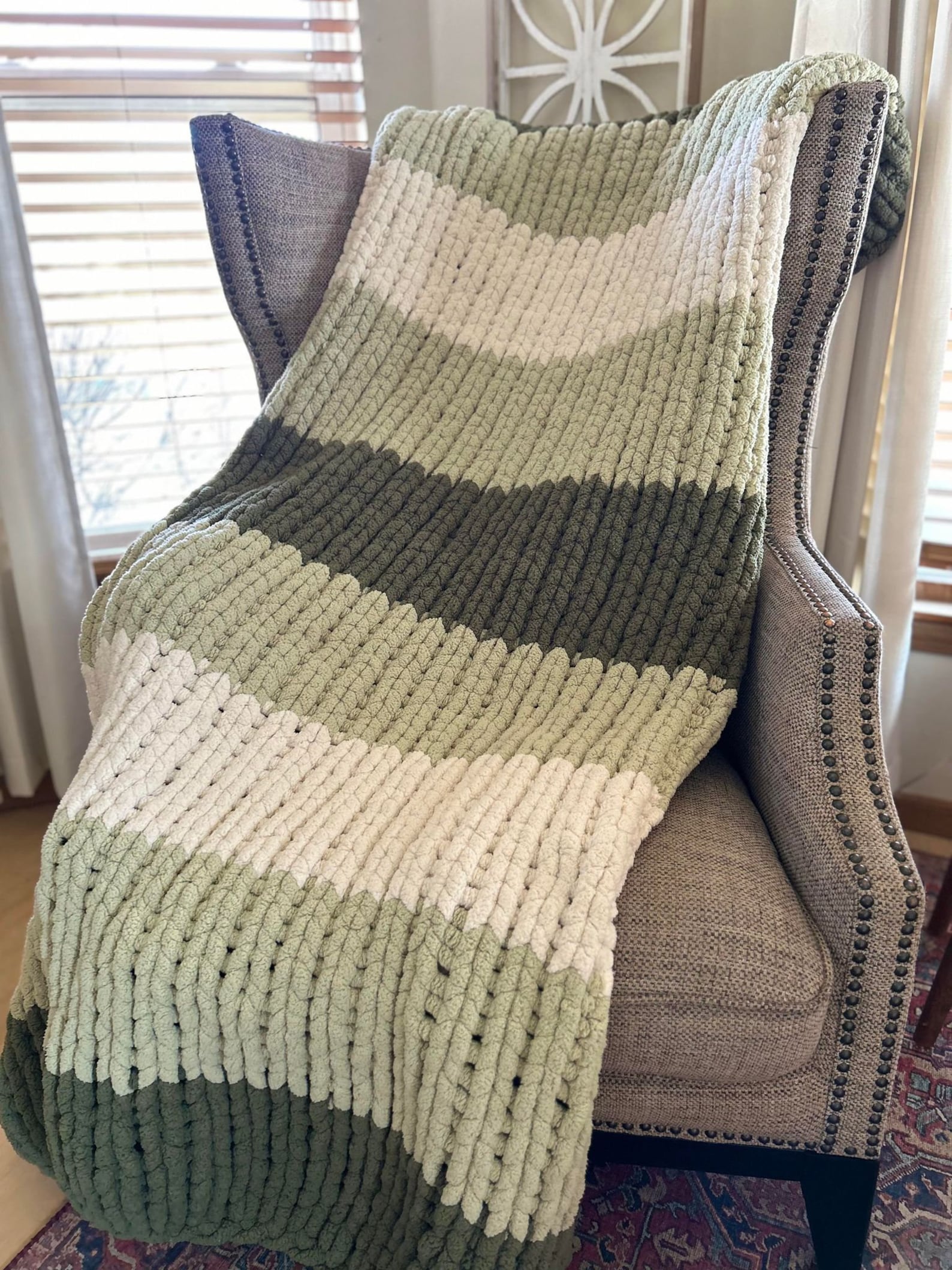 Sage Green and Ivory Chunky Knit Blanket - Etsy