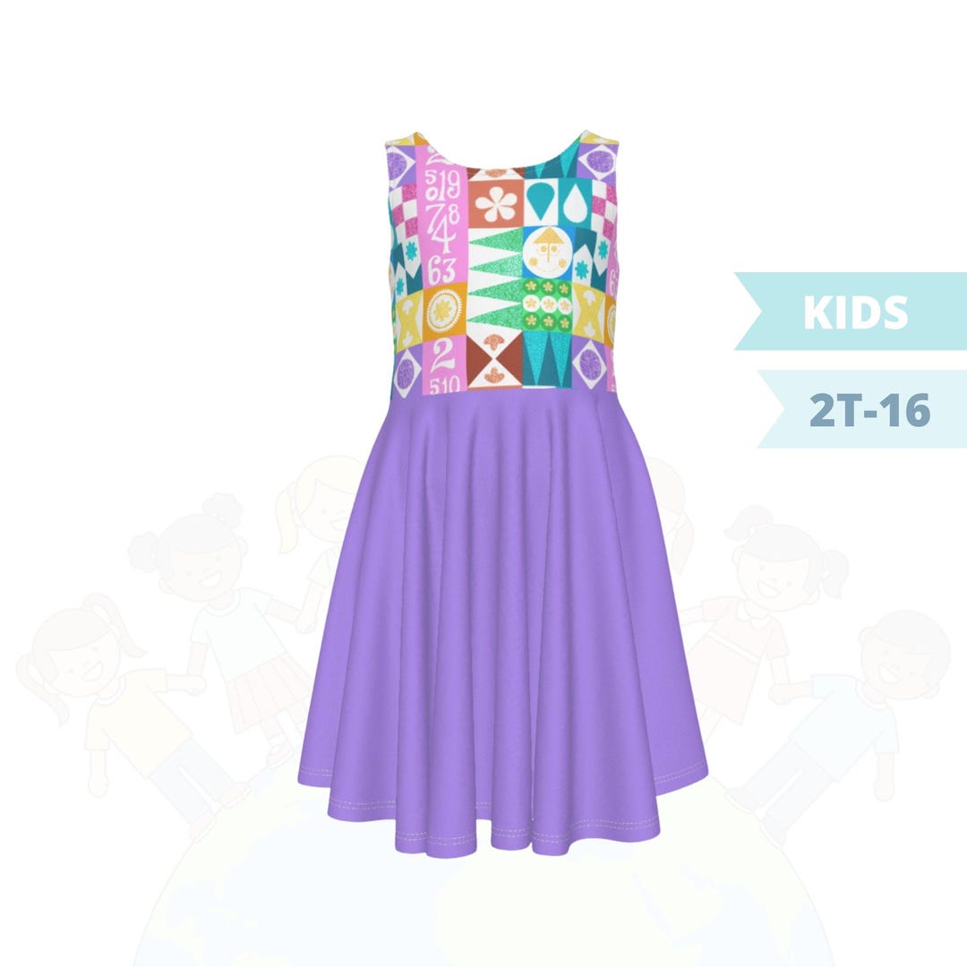Small World Costume Birthday Kids Purple Sleeveless Dress Theme Park ...