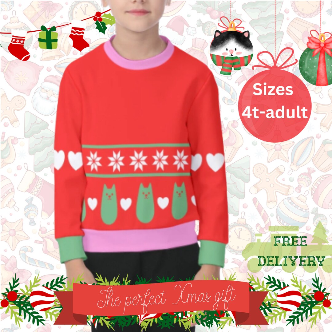 Red Cat Christmas Sweater: Toddler Holiday Sweatshirt - Etsy