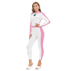 Princess Peach Biker Costume One-piece Jumpsuit Outfit Halloween Kart ...