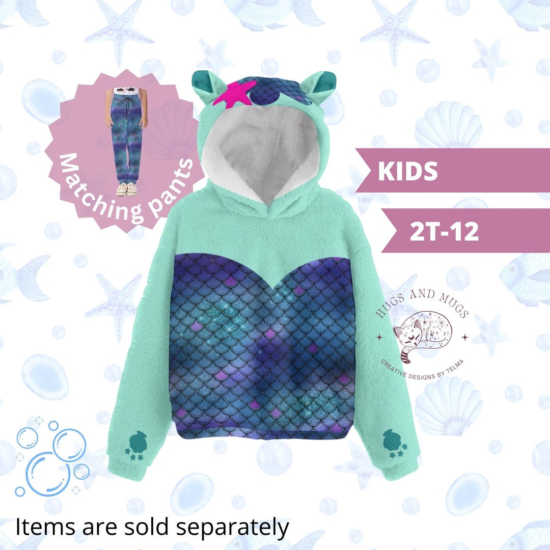 Mercat Kids Fleece Hoodie: Mermaid Halloween Costume Cosplay Gift Gabby ...