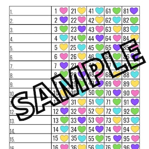 Rainbow Hearts 100 Ball 20 Line Bingo (mixed, Straight, Blank) - Etsy