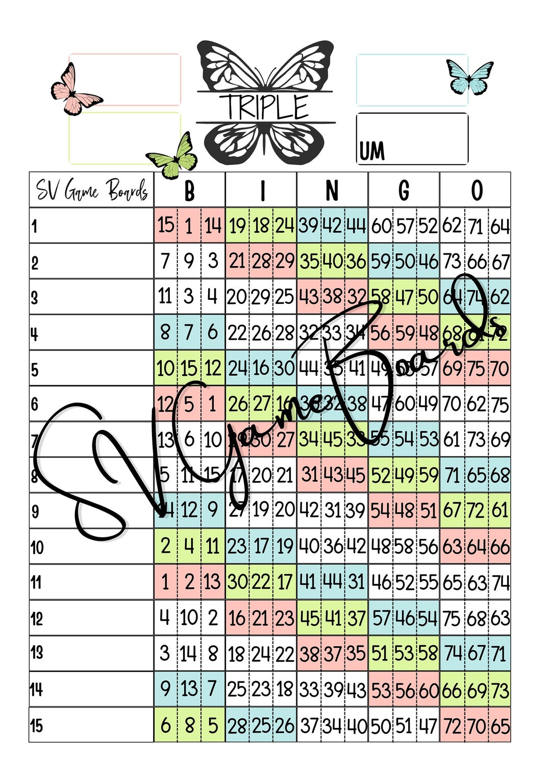 Butterfly Triple Bingo (mixed, Blank) - Etsy