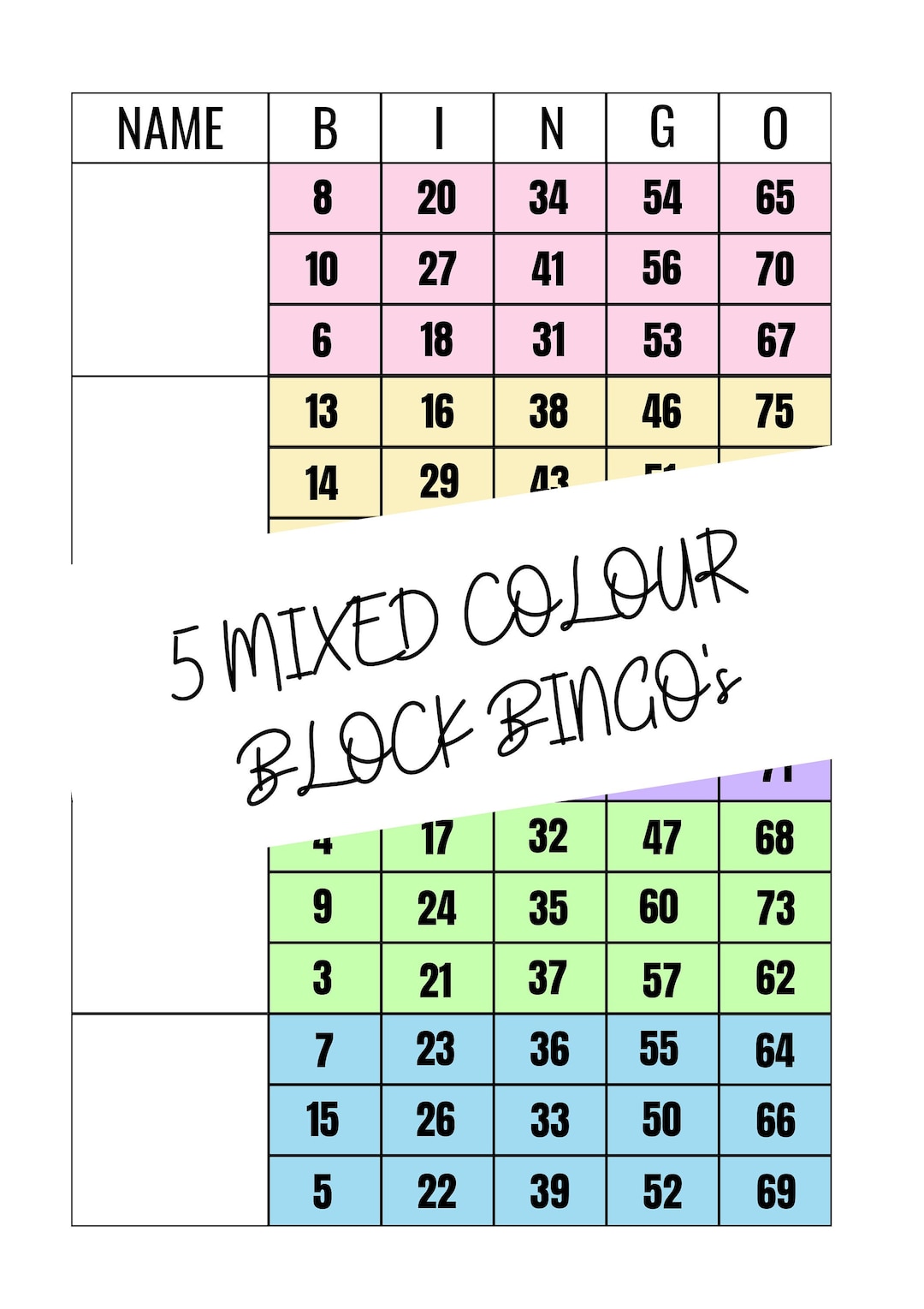 Block Bingo Colour Package (5 Mixed Copies) - Etsy