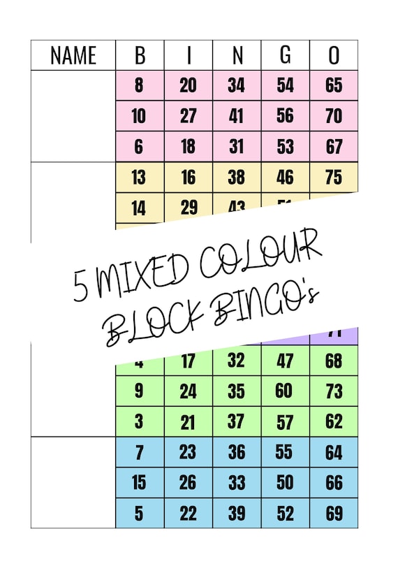 Block Bingo Colour Package 5 Mixed Copies - Etsy