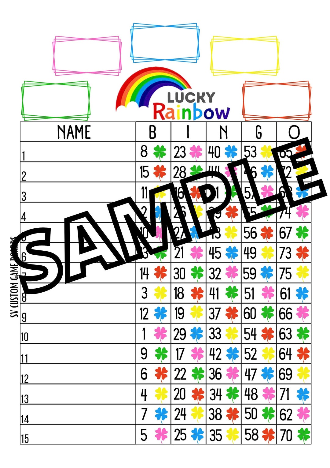 Lucky Rainbow Clover Bingo 75 Ball (mixed, Straight, Blank) - Etsy
