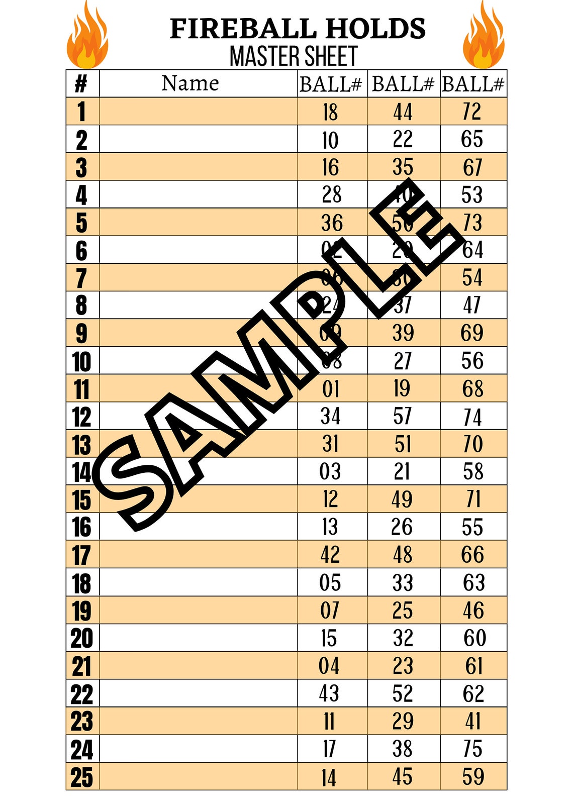 Fireball HOLDS 25 Cards 1 Master 1 Call Sheet - Etsy
