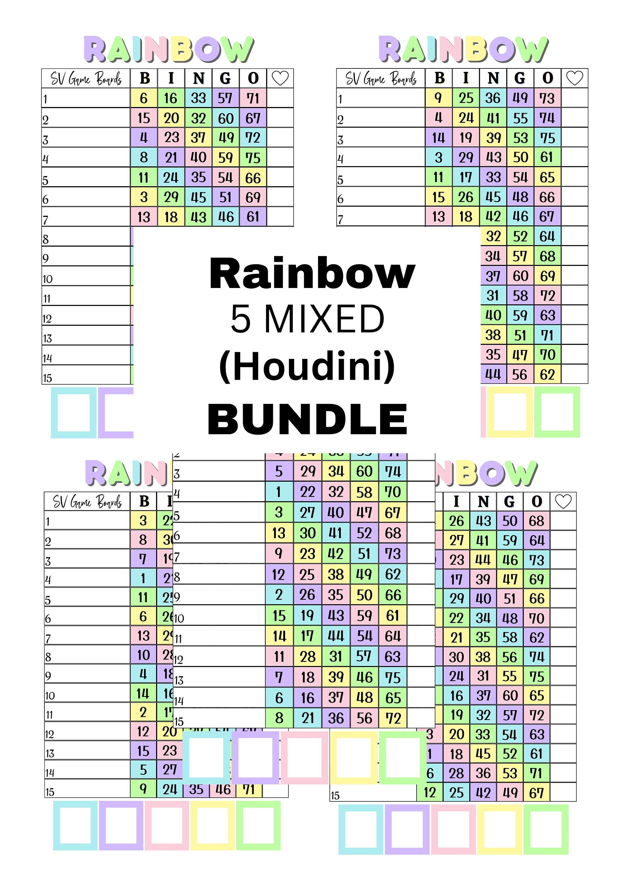 Rainbow Bingo Bundle (5 Mixed Boards, Houdini Balanced) - Etsy
