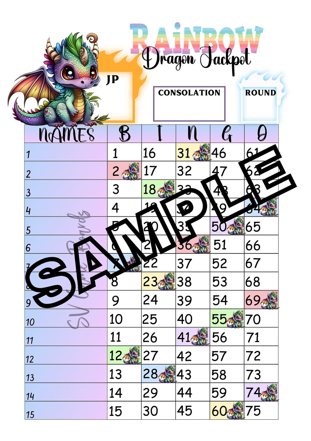 Rainbow Dragon Jackpot Bingo (mixed, Straight, Blank) - Etsy