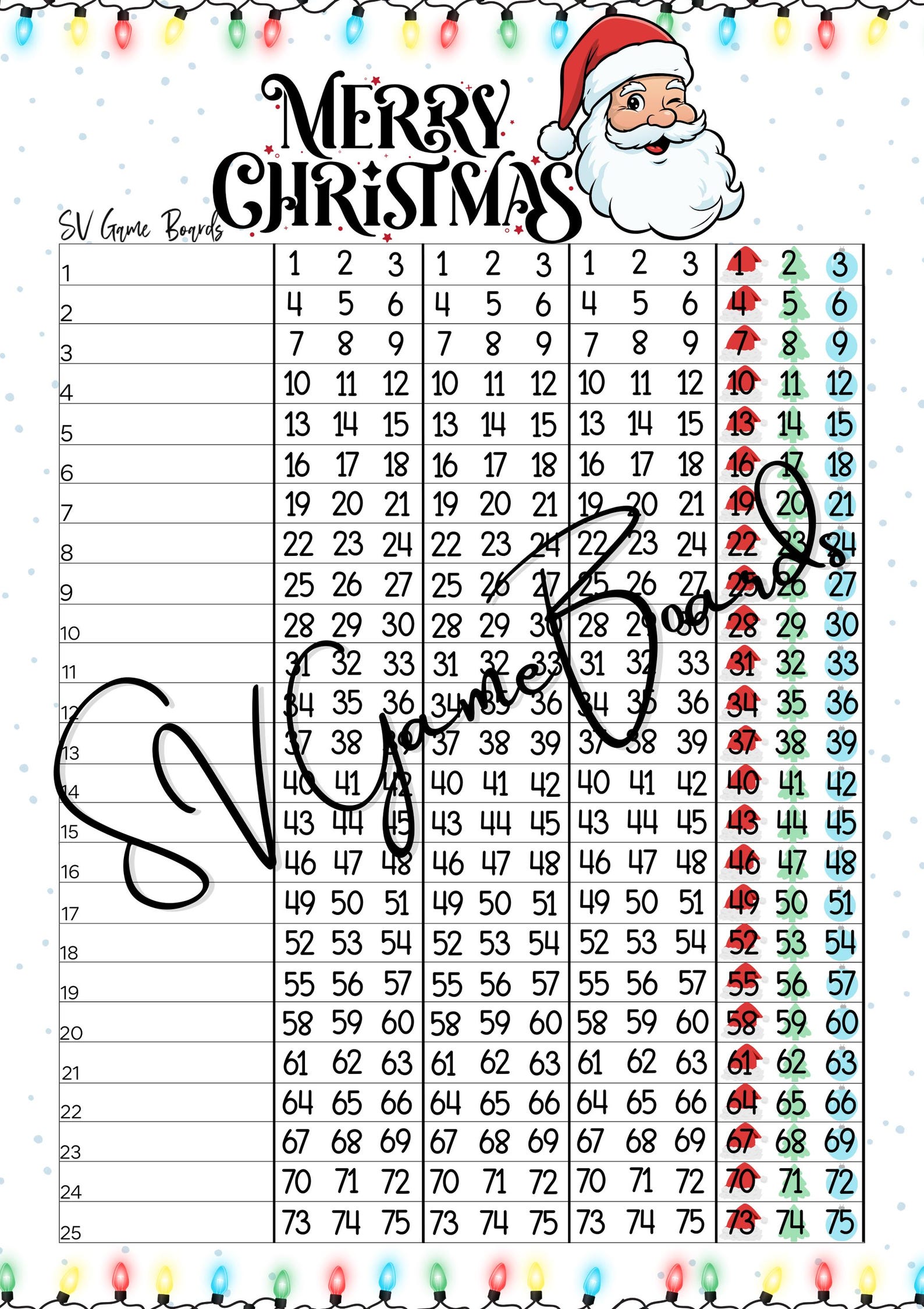 Merry Christmas Block Chase, Number Generator Bingo, 25 Line, 75 Ball ...
