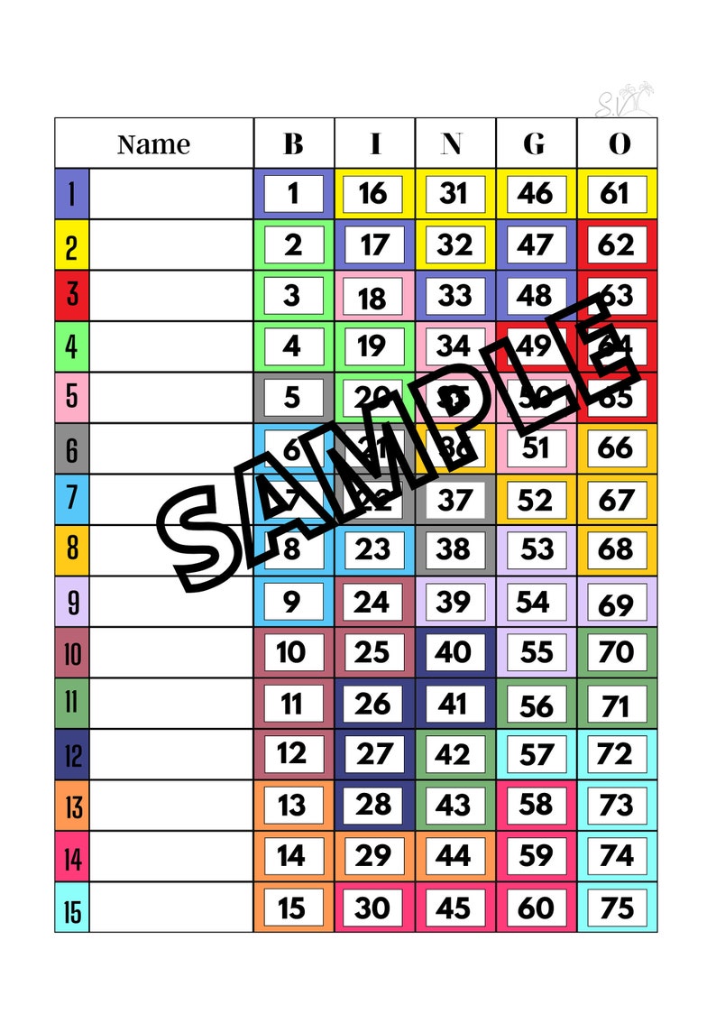 Colour Squares Bingo 15 Lines (mixed, Straight, Blank) - Etsy