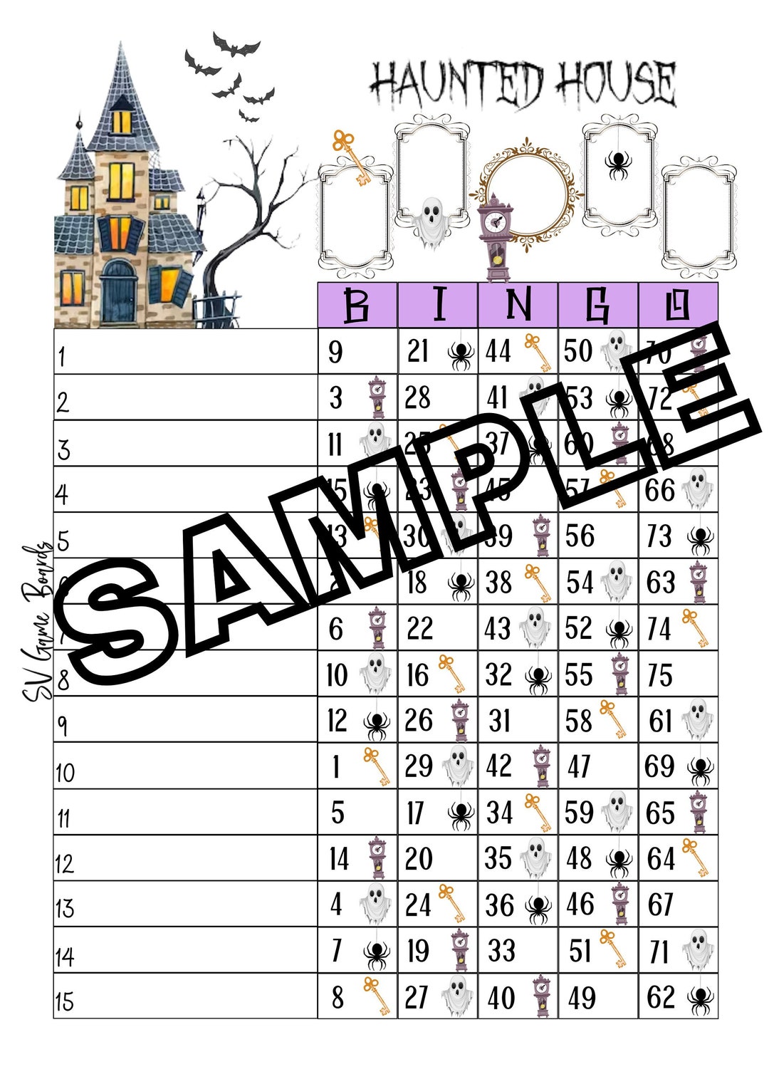 Haunted House Bingo 1-15 Line (mixed, Straight, Blank) - Etsy
