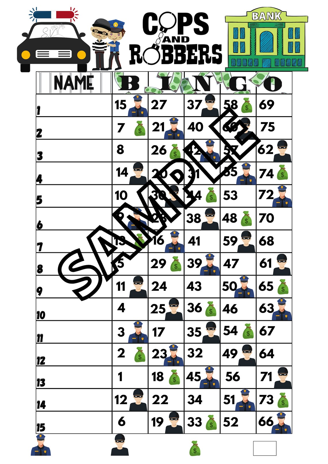 Cops and Robbers Bingo (mixed, Straight, Blank) - Etsy Canada