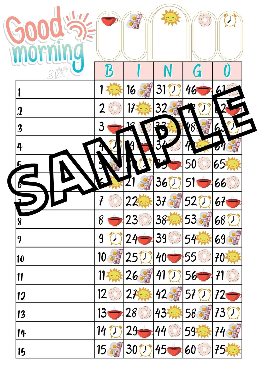 Good Morning Bingo 1-15 Line 9mixed,straight, Blank) - Etsy