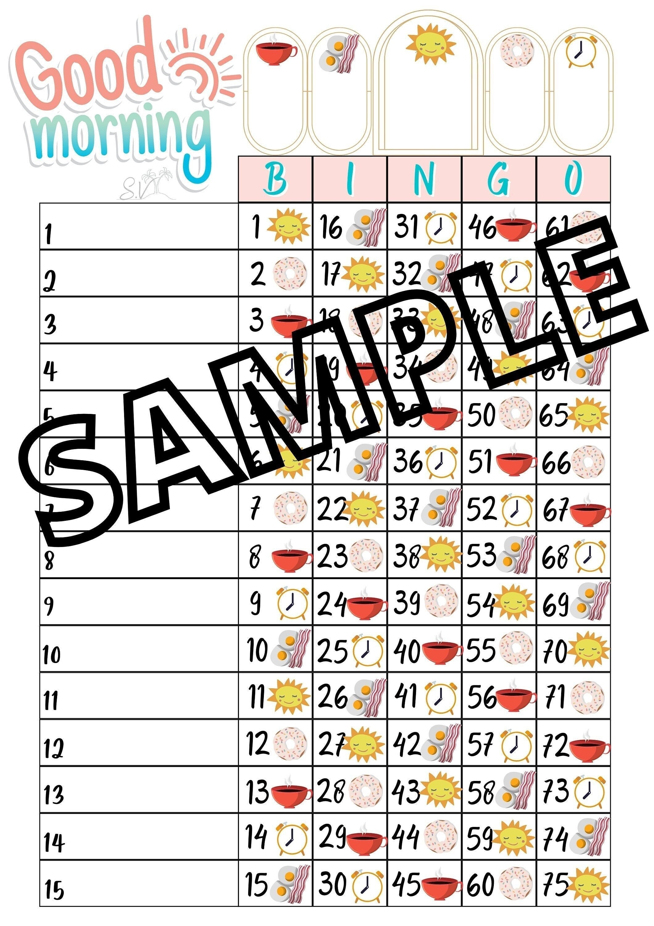 Good Morning Bingo 1-15 Line 9mixedstraight Blank - Etsy
