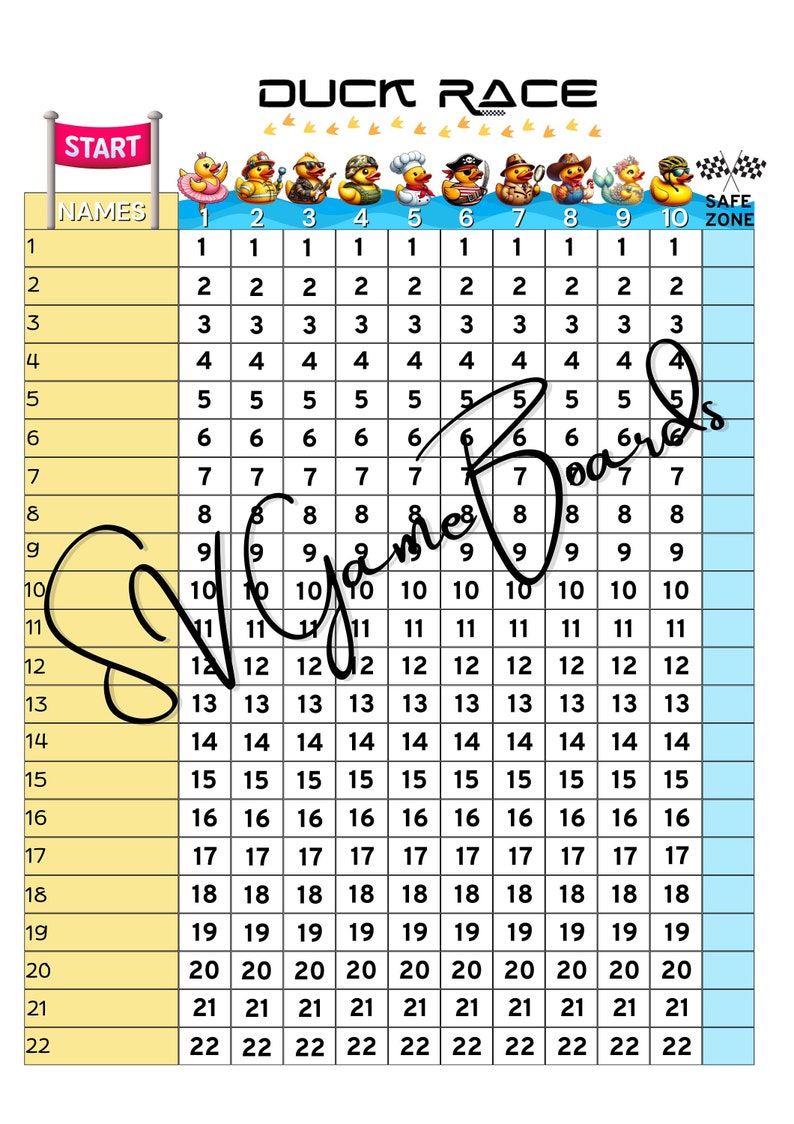 Duck Race Number Generator Board 10x - Etsy