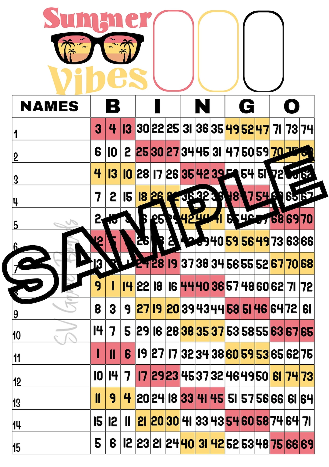 Summer Vibes Triple Bingo mixed, Blank - Etsy