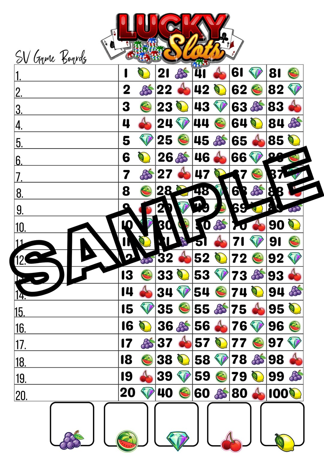 Lucky Slots 100 Ball 20 Line (mixed, Straight, Blank) - Etsy