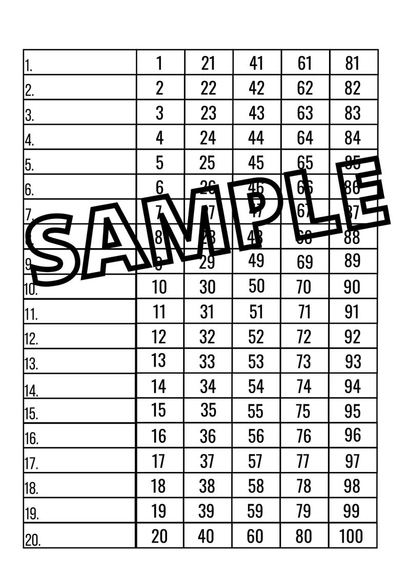 100 Ball 20 Line Bingo mixed, Straight, Blank - Etsy Canada