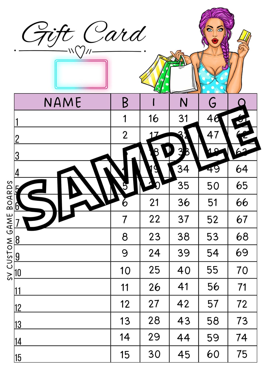 Gift Card Bingo 1-15 Line (mixed, Straight, Blank) - Etsy